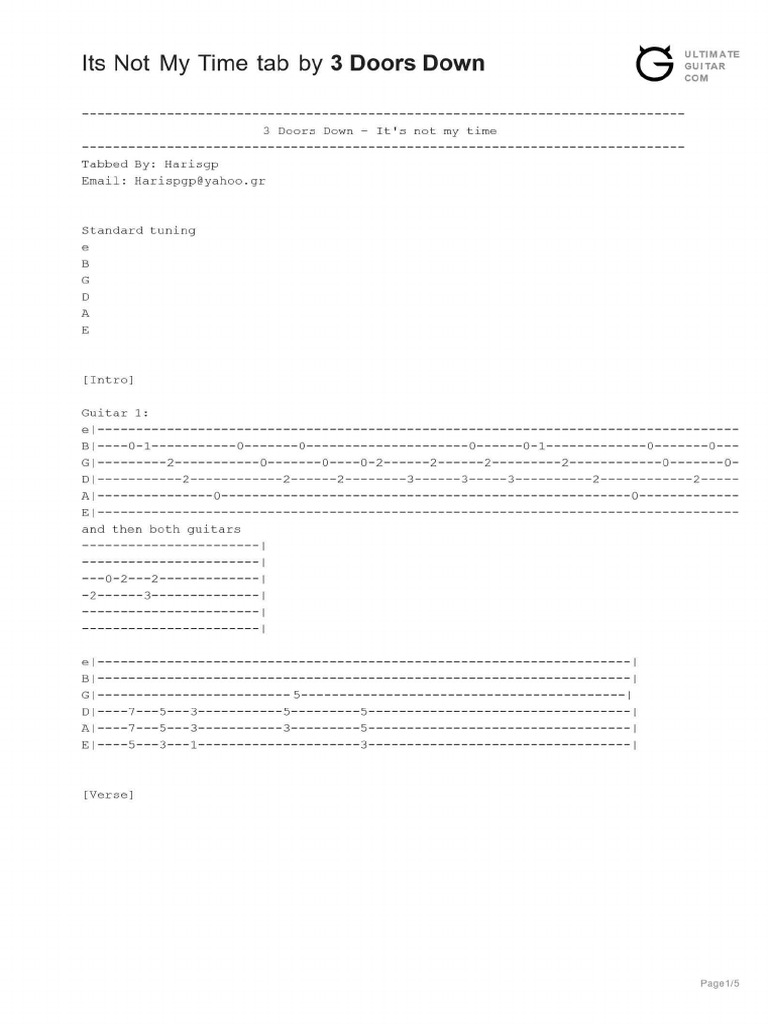 Its Not My Time Tab | PDF