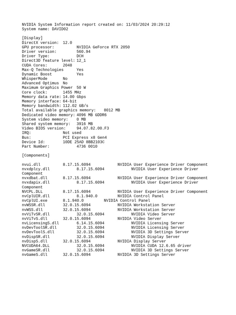 NVIDIA System Information 11-03-2024 20-29-12 | PDF NVIDIA System Information 11-03-2024 20-29-12 | PDF