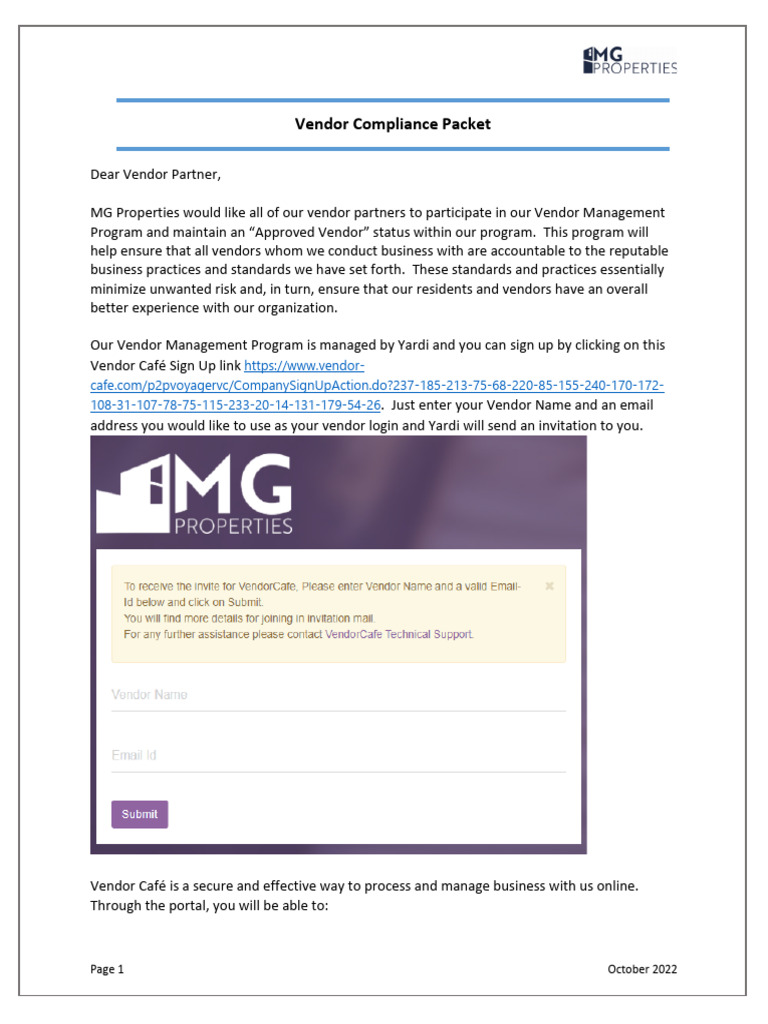 Vendor Compliance Packet 10-22 | PDF | Insurance | Liability Insurance