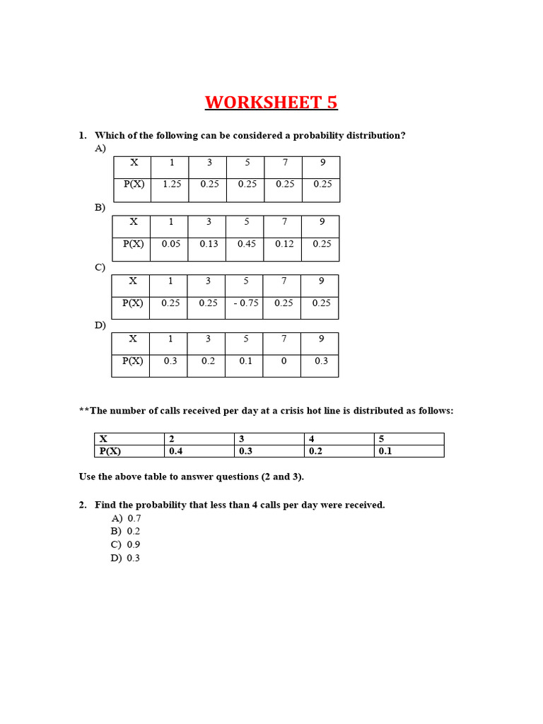 Chapter 5 Worksheet | PDF | Statistical Theory | Probability Theory