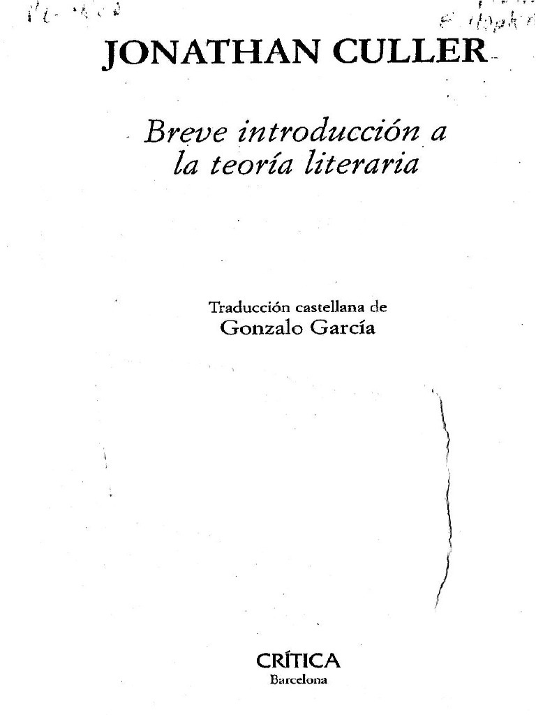 Jonathan Culler - Breve Introducción A La Teoría Literaria | PDF