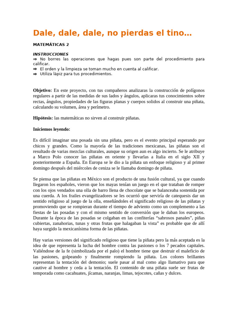 Construcción de Piñatas y Matemáticas | PDF