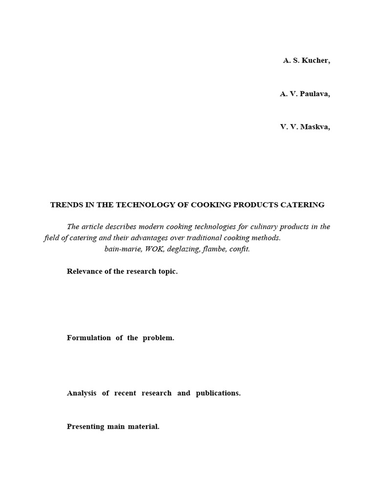 Trends in The Technology of Cooking Products Catering | PDF | Foods ...