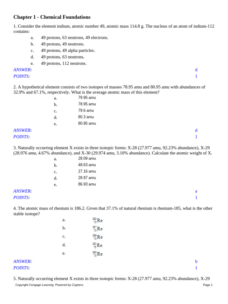 Chapter 1 Chemical Foundations | PDF | Isotope | Ion