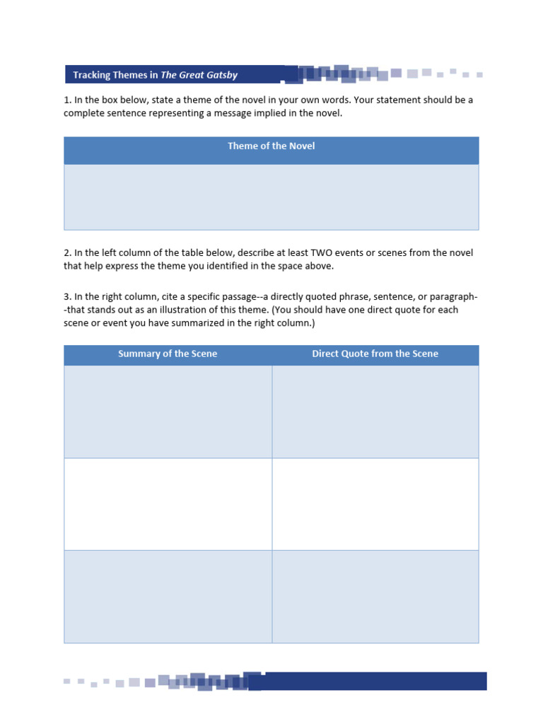 Tracking Themes in The Great Gatsby | PDF | The Great Gatsby