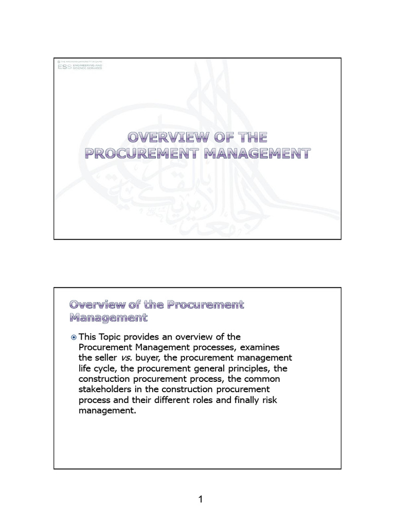 Topic 01 - Overview Procurement Management | PDF | Procurement | Employment