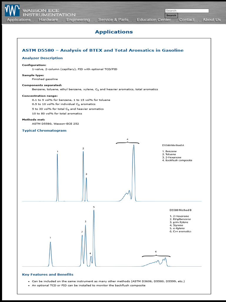 ASTM D5580 - Analysis of BTEX and Total Aromatics in Gasoline | PDF