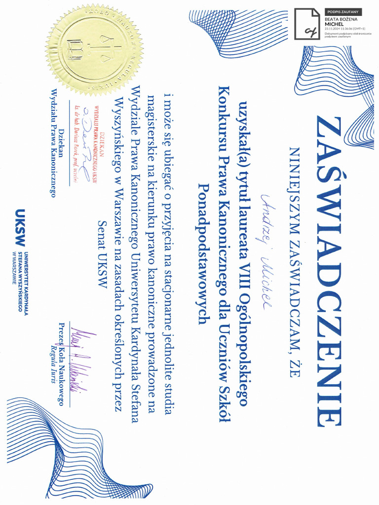 Zaswiadczenie Laureat | PDF