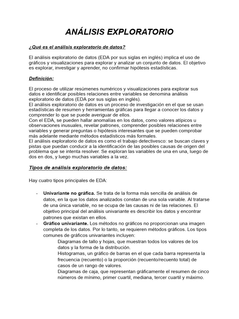 Guía del Análisis Exploratorio de Datos | PDF | Estadísticas | Hipótesis