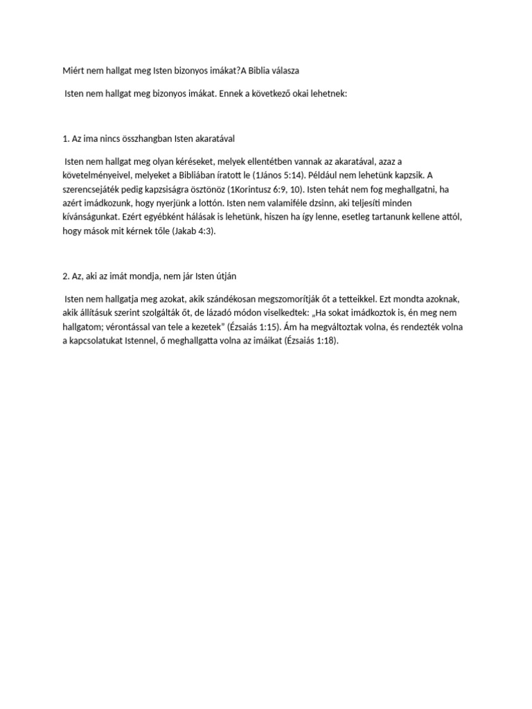 Miért Nem Hallgat Meg Isten Bizonyos Imákat | PDF