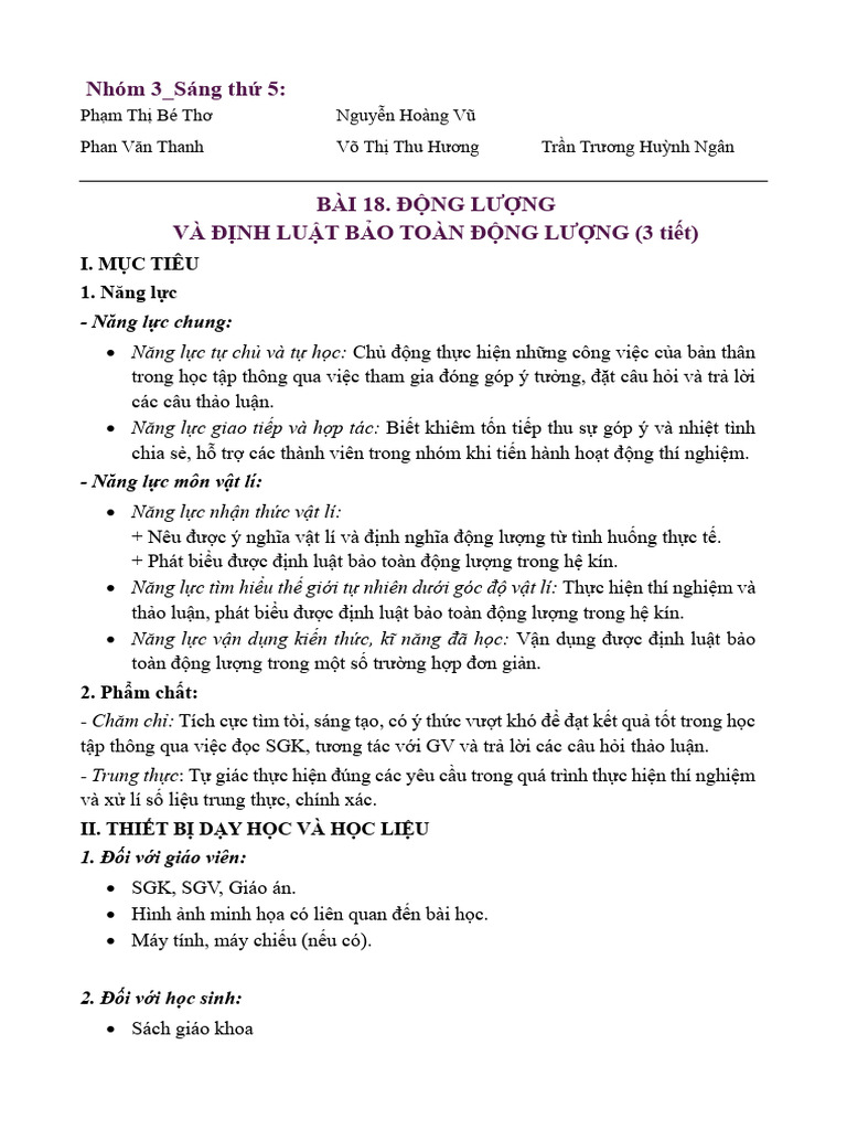 KHBD Bài 18 - Đ NG Lư NG | PDF