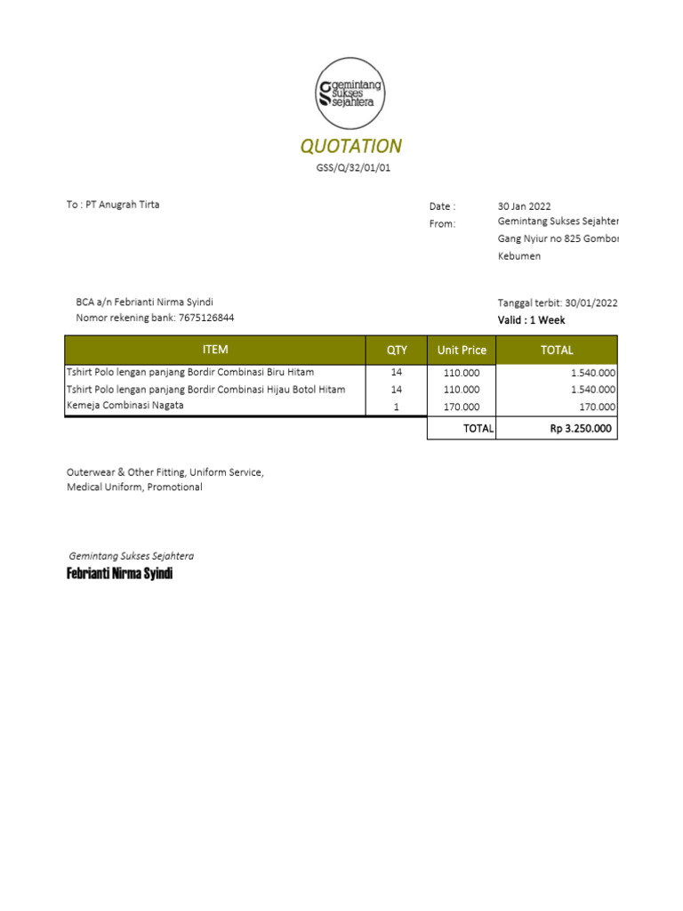 Quotation Letter | PDF