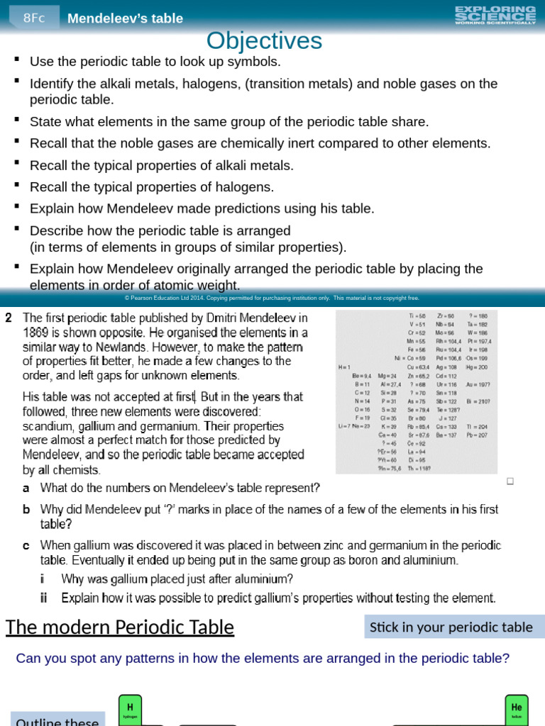 Mendeleev's Periodic Table Overview | PDF | Periodic Table | Chemical ...