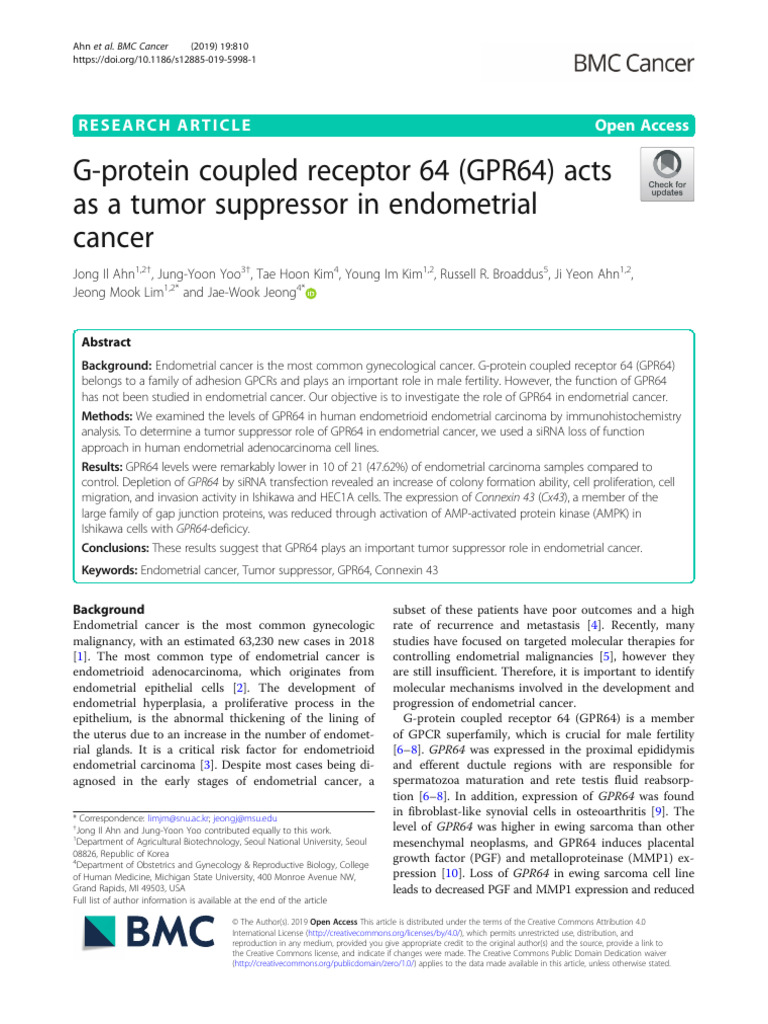 G-Protein Coupled Receptor 64 (GPR64) Acts As A Tumor Suppressor in ...