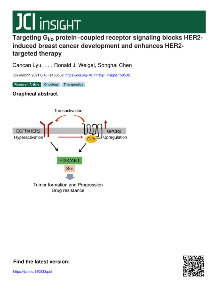 Targeting Gio Protein-Coupled Receptor Signaling Blocks HER2-induced ...