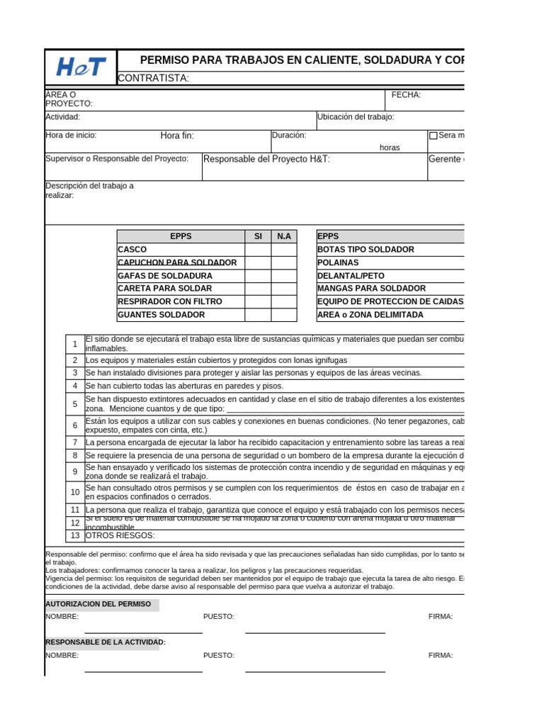 EHSR-000 Permiso de Corte y Soldadura Rev.0 | PDF | Soldadura ...