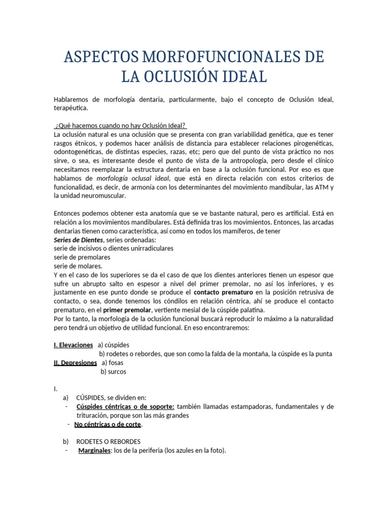Morfología Oclusal | PDF | Diente | Anatomia dental
