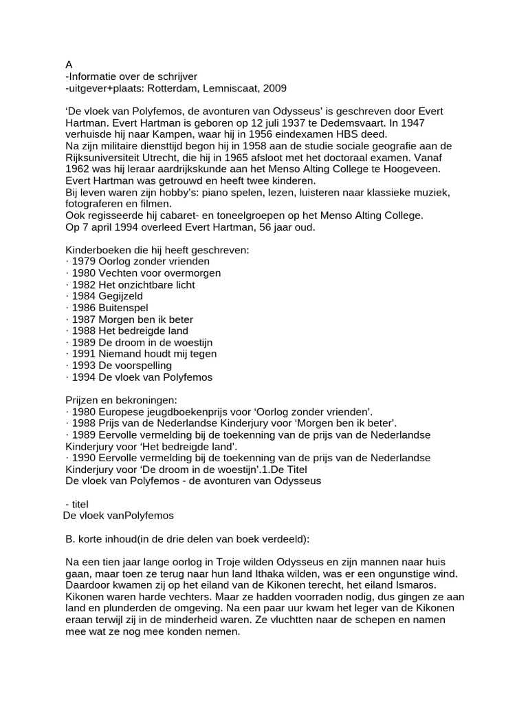 Boekverslag Polyfemos | PDF