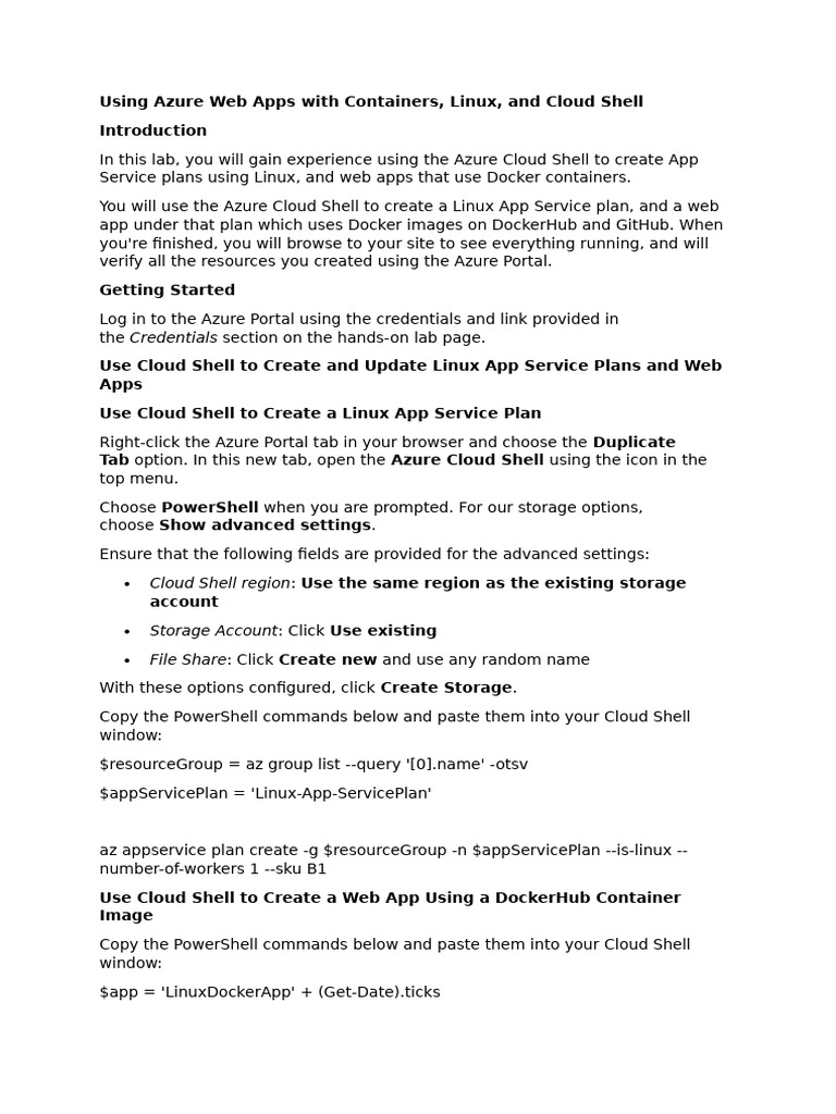 lab | PDF | Shell (Computing) | Microsoft Azure