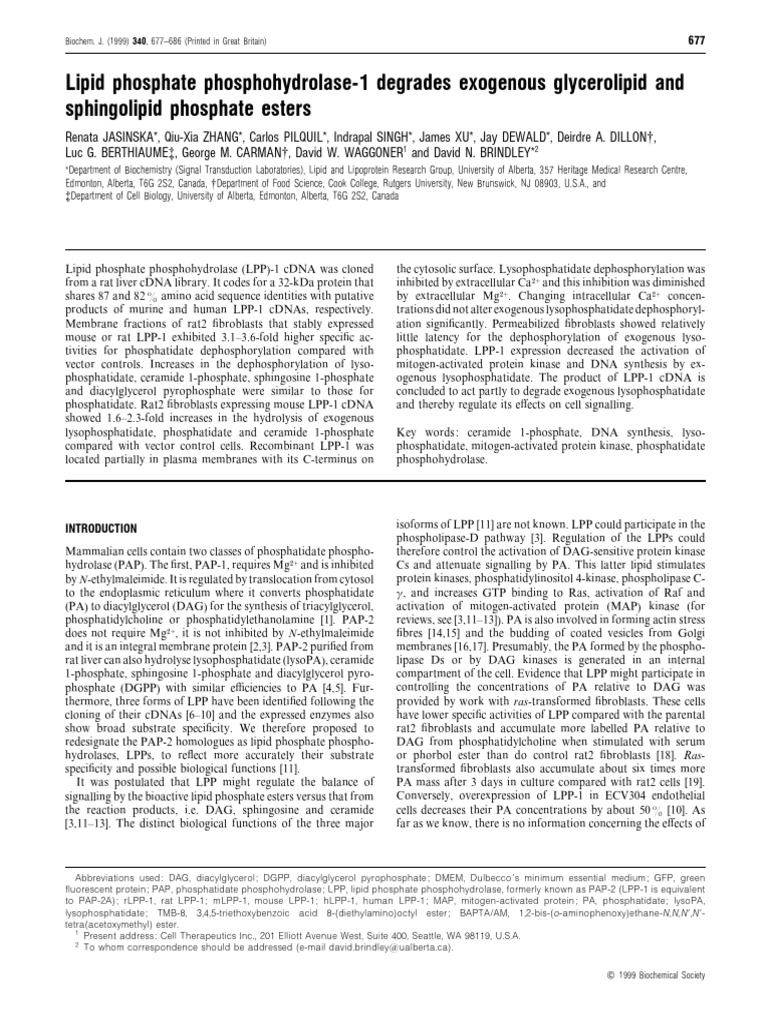 Lipid Phosphate Phosphohydrolase-1 Degrades Exogenous Glycerolipid and ...