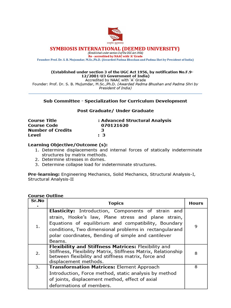 634 Advanced Structural Analysis | PDF | Structural Analysis | Stiffness
