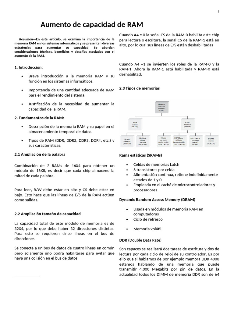 Aumento de Capacidad de RAM: 1. Introducción | PDF | Memoria de acceso aleatorio ...