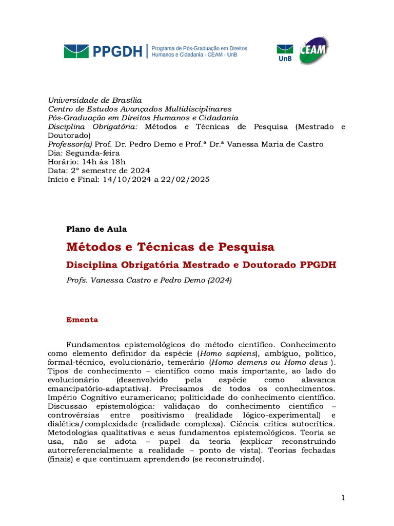 Plano de Aula MTP PPGDH Pedro e Vanessa 2024 | PDF | Science | Inteligência artificial