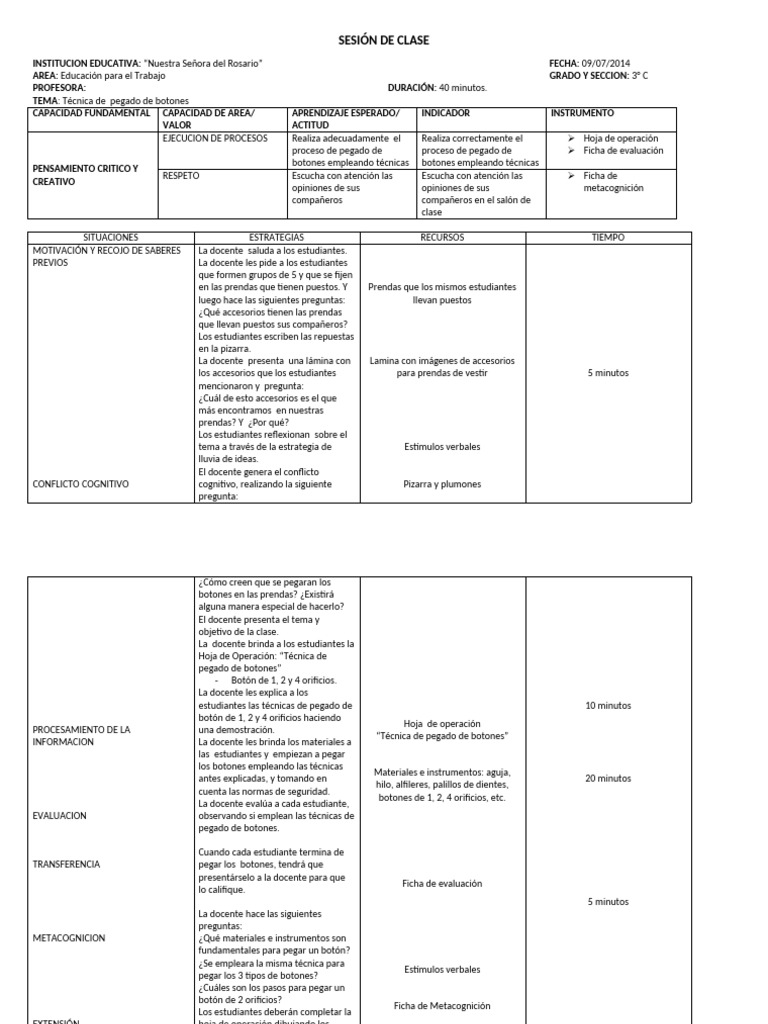 Sesion de Clase - Botones | PDF | Maestros | Evaluación