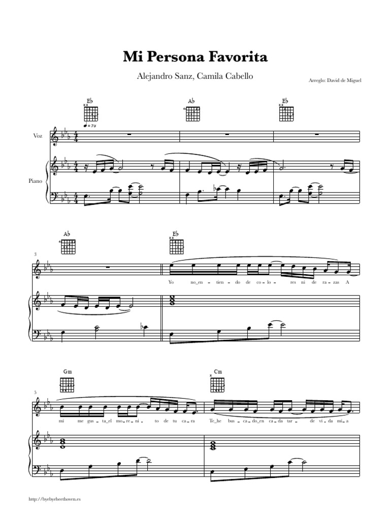 Partitura Acompañamiento Piano + Acordes Guitarra MI PERSONA FAVORITA ...