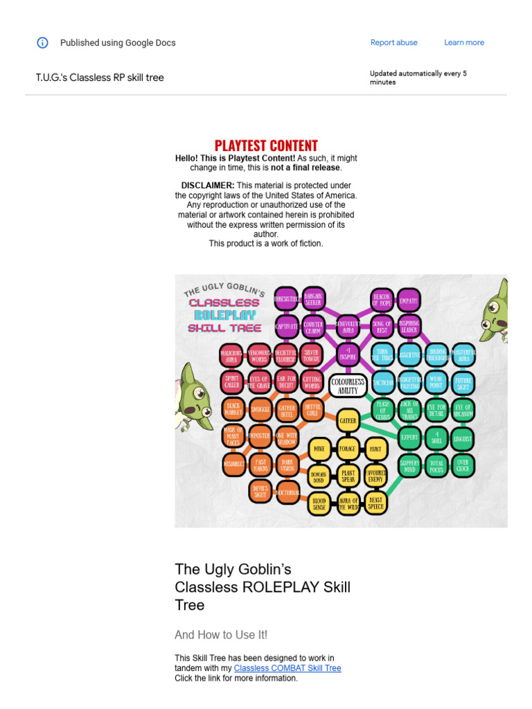 T.U.G.'s Classless RP Skill Tree | PDF