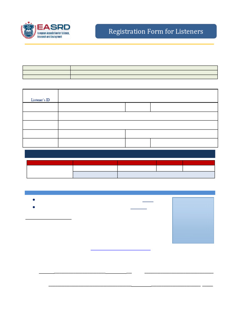 Listener Registration Form for Conference | PDF