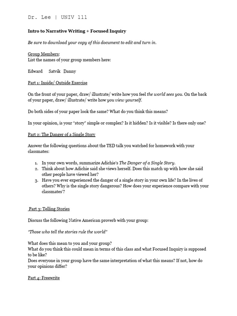 Intro To Narrative Writing + FI Bradley James | PDF