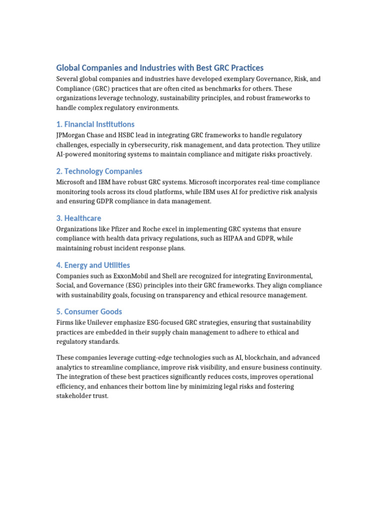 Best GRC Practices Companies | PDF