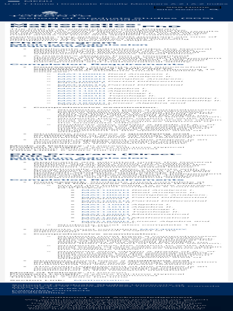 Mathematics Mathematics PHD School of Graduate Studies (SGS) Calendar ...