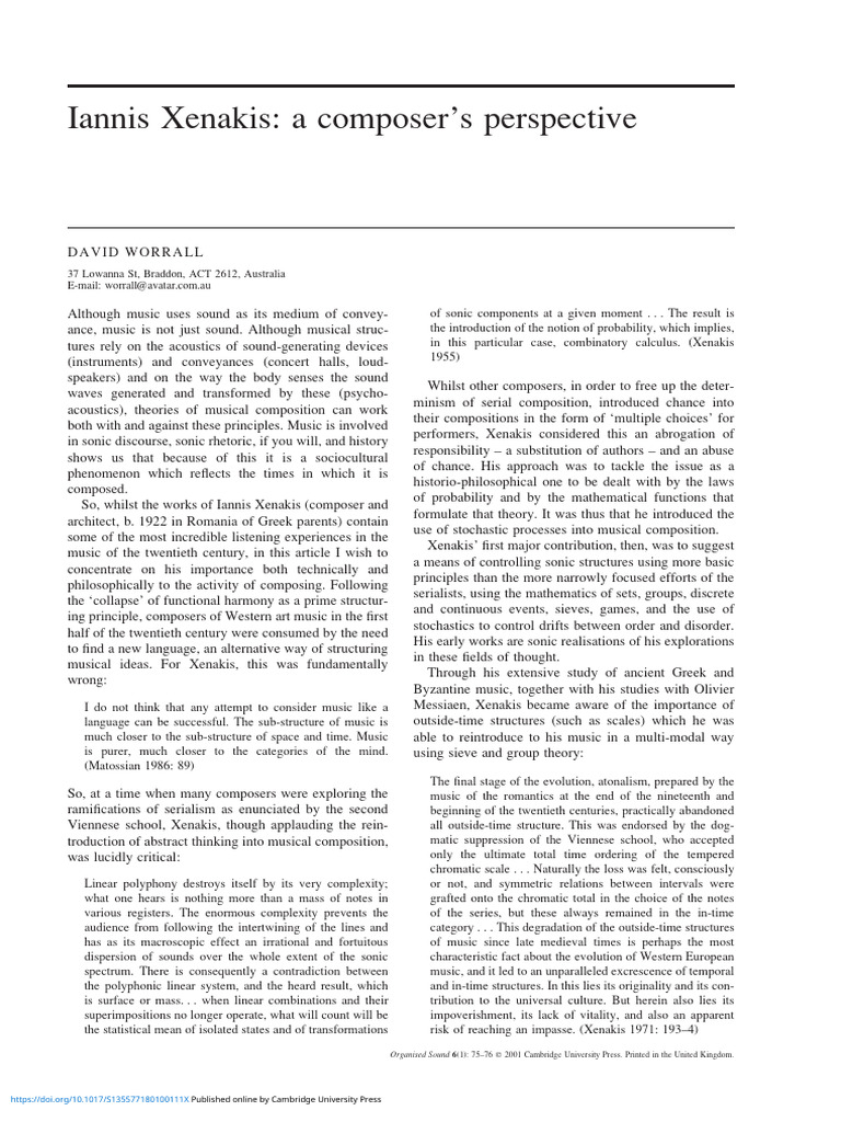 Iannis Xenakis A Composers Perspective | PDF