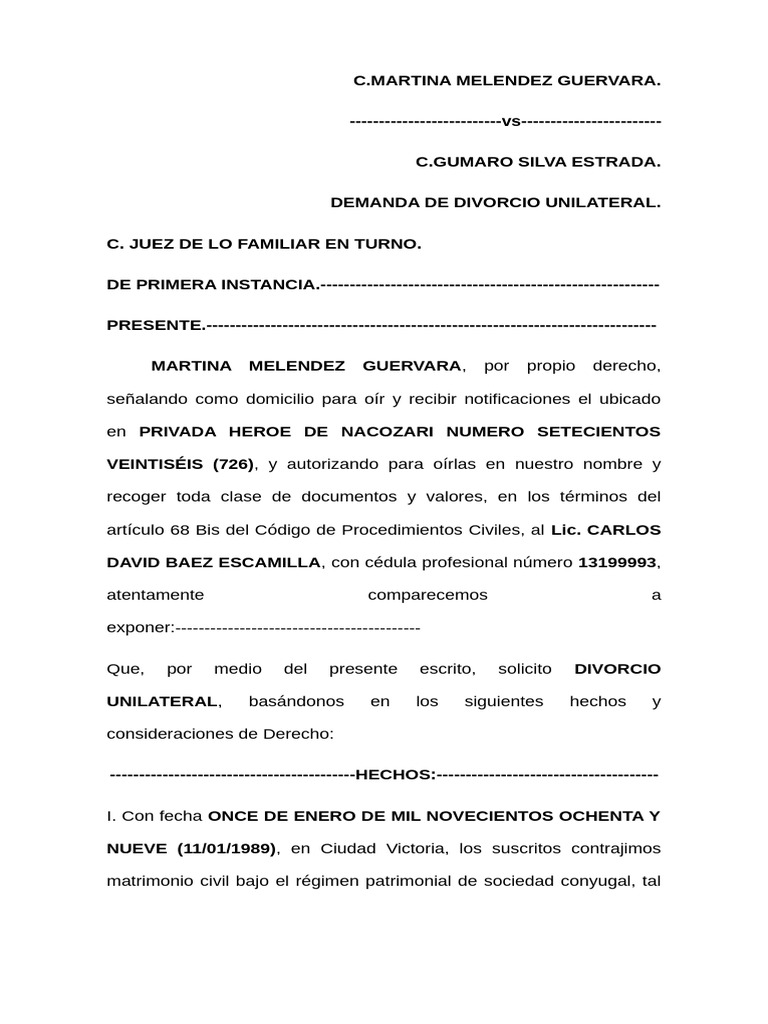 Divorcio Unilateral | PDF