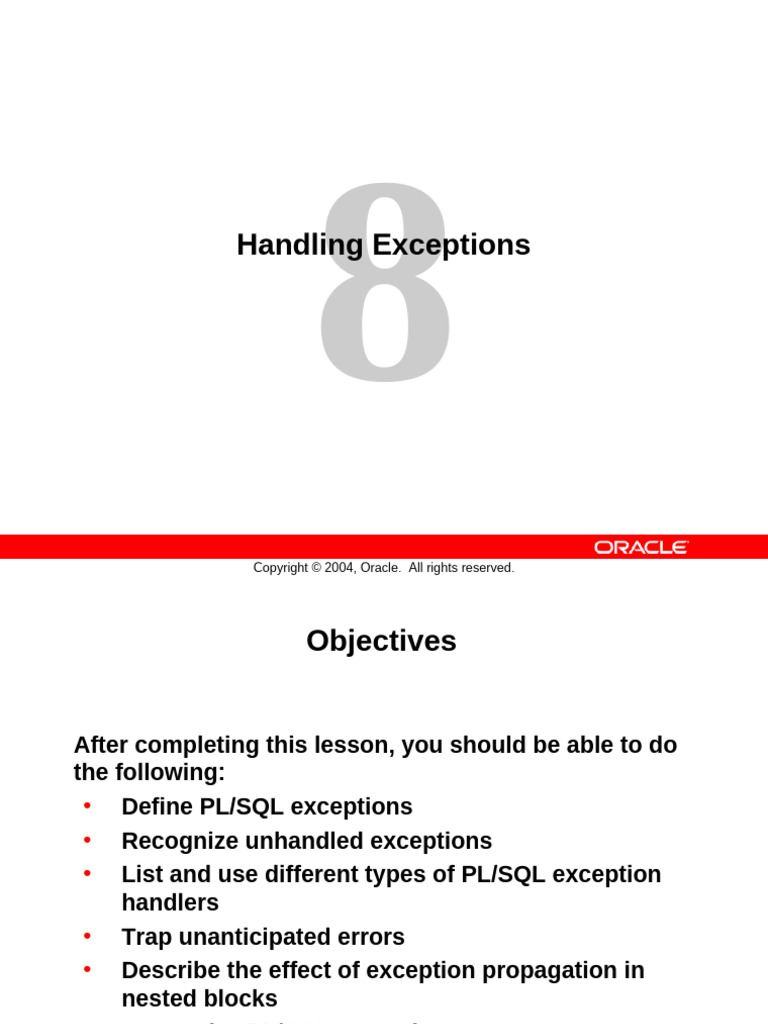 8 - Handling Exceptions | PDF | Pl/Sql | Data Management 8 - Handling Exceptions | PDF | Pl/Sql | Data Management
