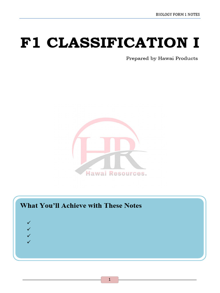 Classification in Form 1 Biology | PDF | Taxonomy (Biology) | Genus
