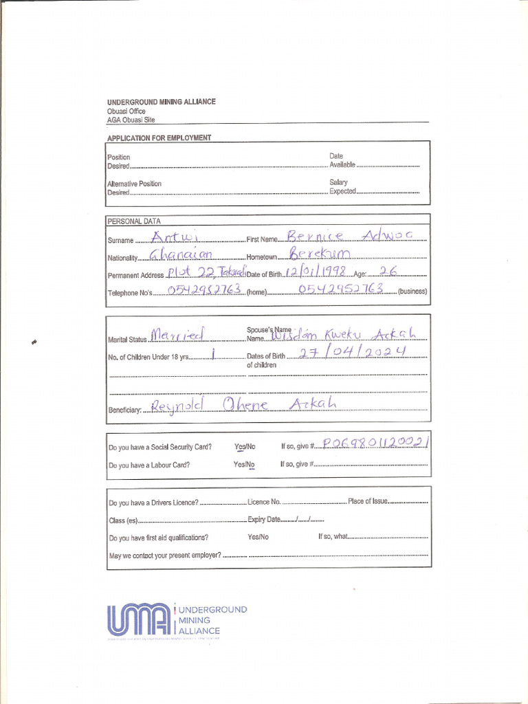 Job Application Form | PDF