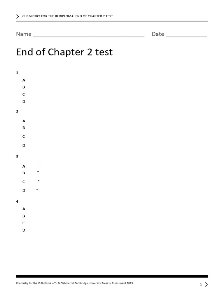 End of Chapter 2 Test | PDF | Isotope | Atoms