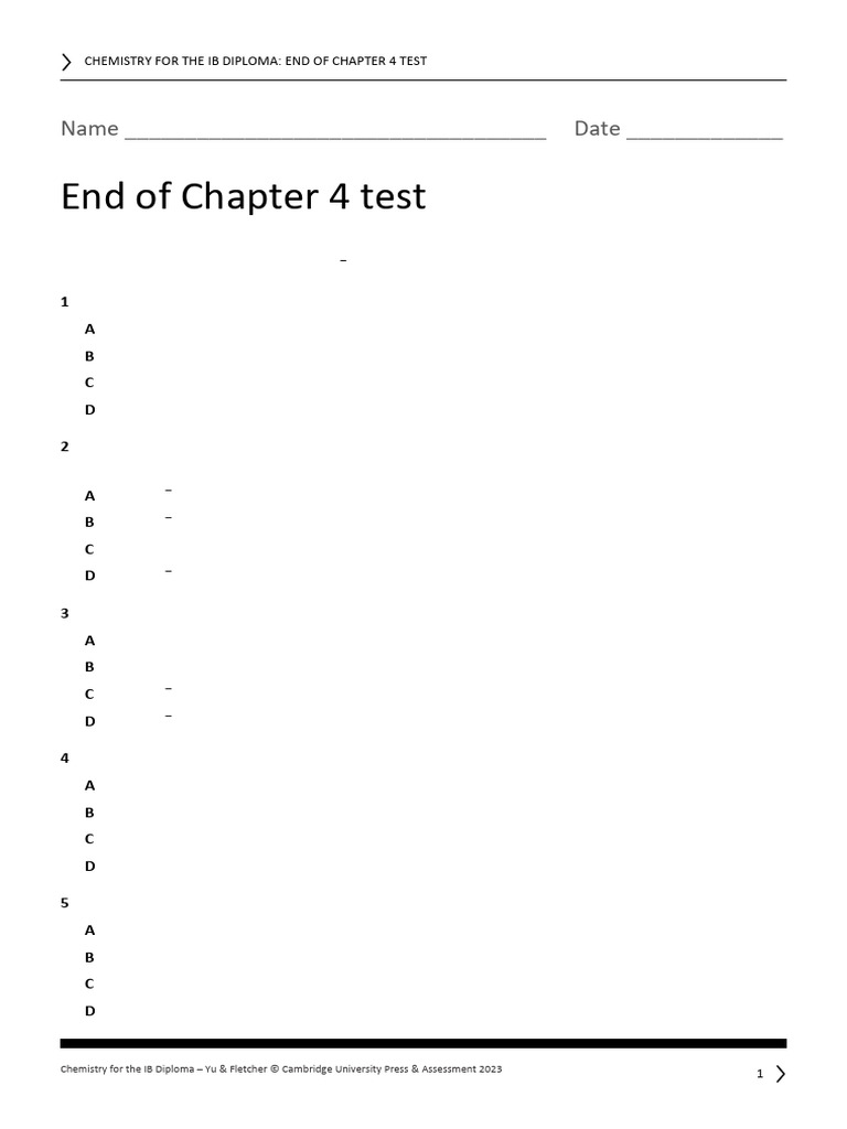 End of chapter 4 test | PDF | Mole (Unit) | Physical Chemistry