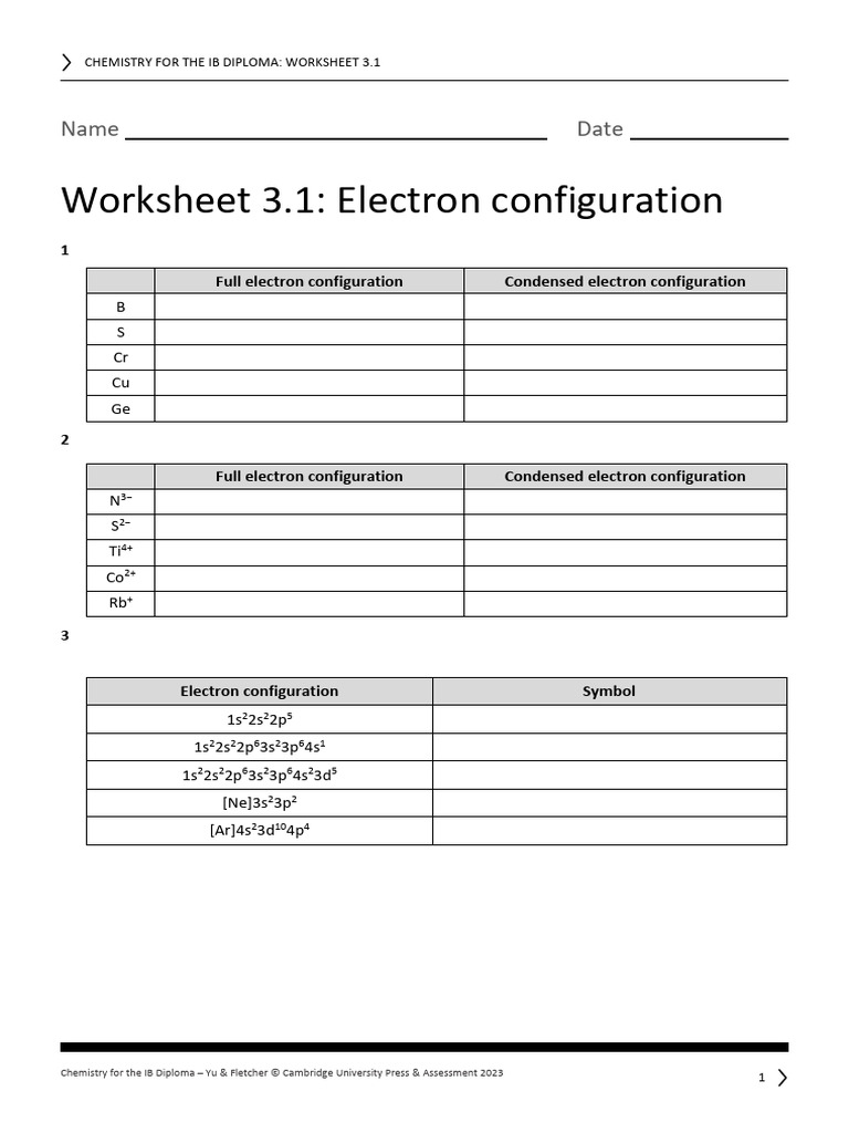 IB CHEM TR 3.1 Worksheet | PDF