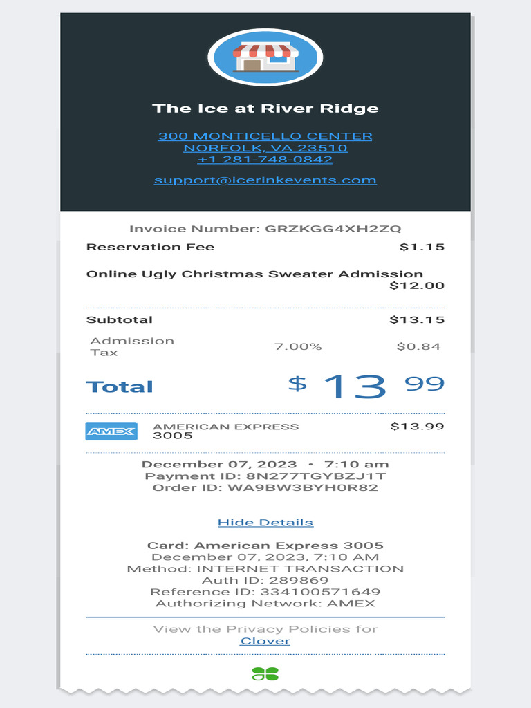 The Ice at River Ridge Online Receipt | PDF