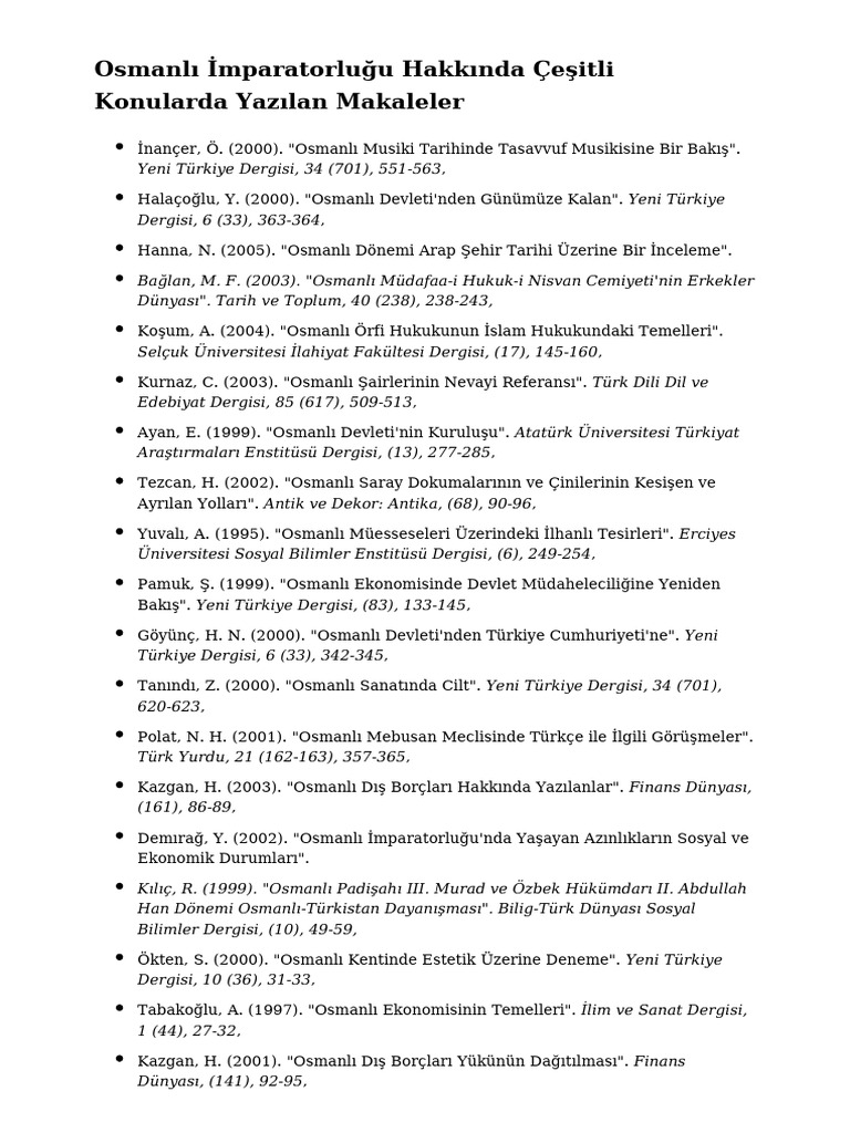 Osmanli Imparatorlugu Hakkinda Cesitli Konularda Yazilan Makaleler | PDF