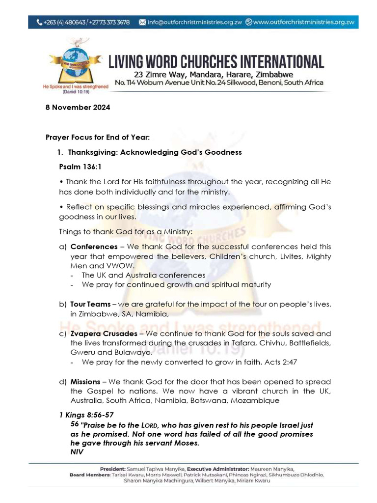 End of Year Prayer Focus 2024 | PDF | Prayer | God