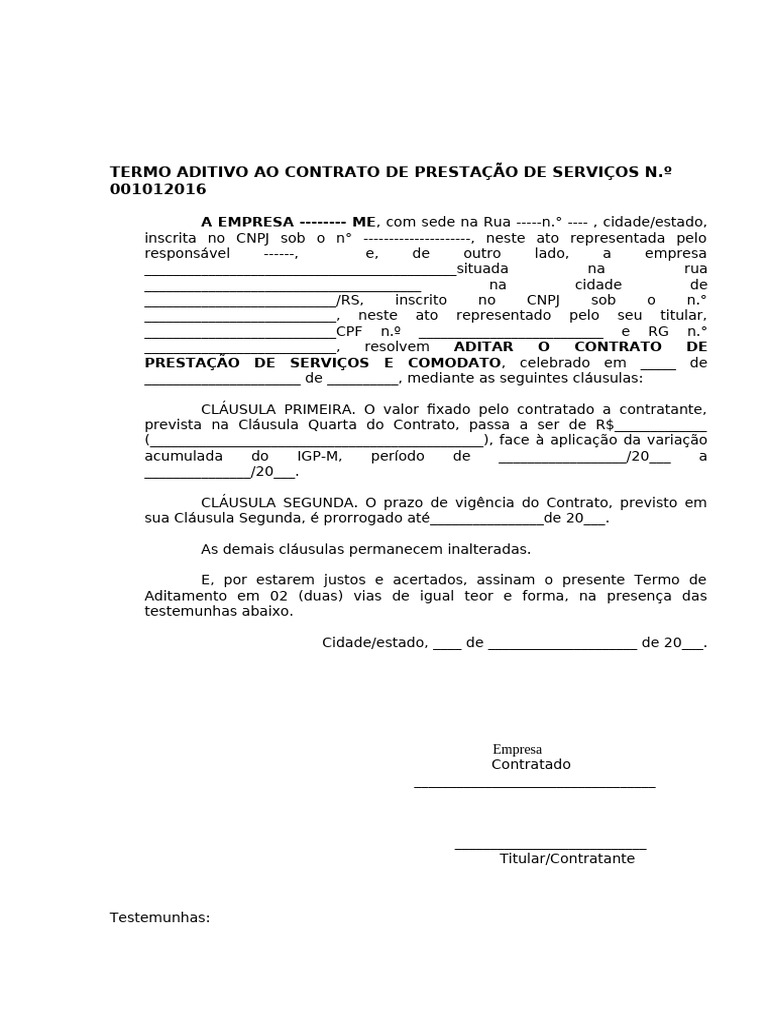 Modelo de Aditivo Contrato Comodato Prestação de Serviços E | PDF
