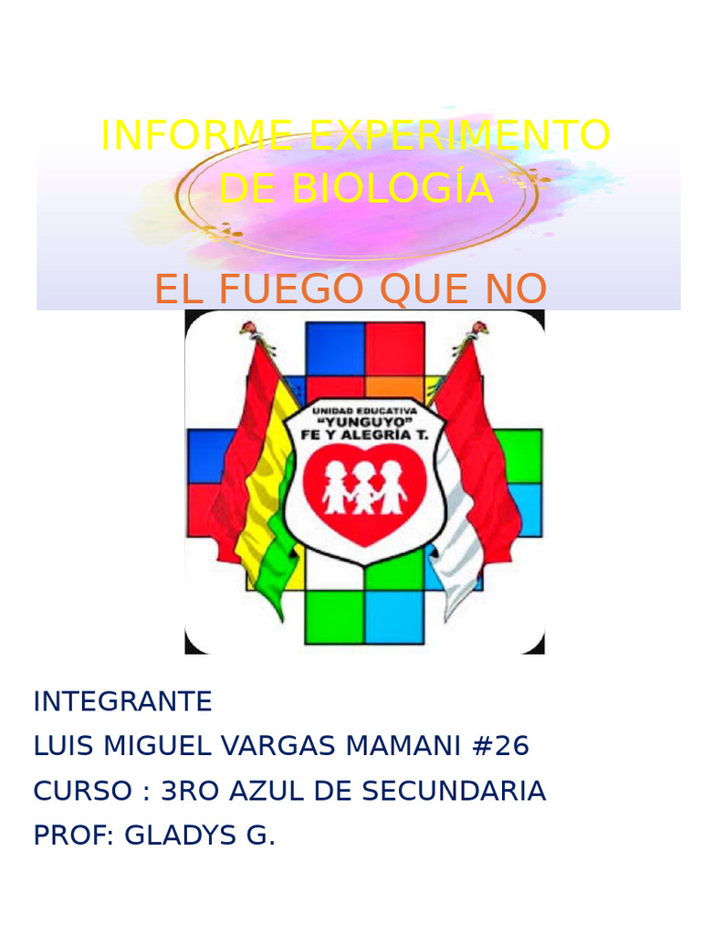 Informe Experimento de Biología: El Fuego Que No Quema | PDF