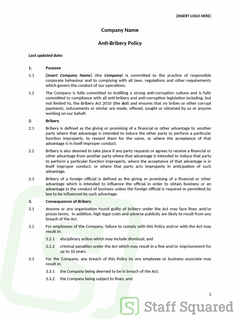 Anti Bribery Policy | PDF | Bribery | Common Law