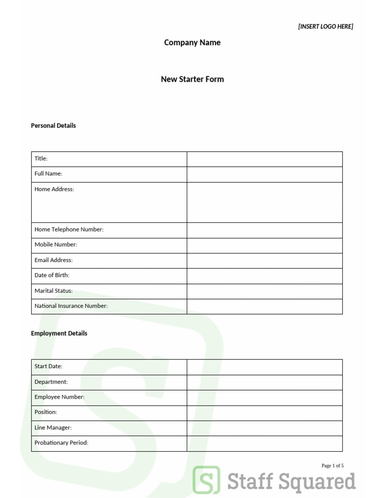 New Starter Form 1 | PDF