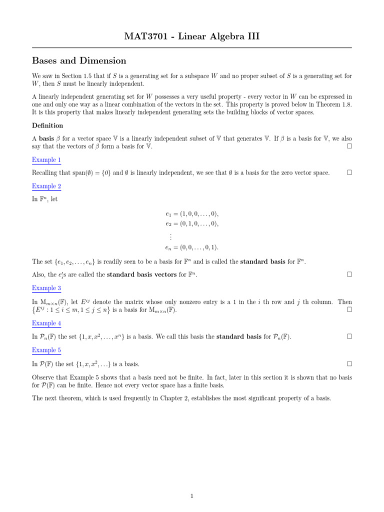 MAT3701Section1 6 | PDF | Basis (Linear Algebra) | Vector Space